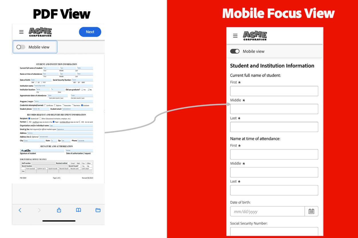 Mobile focused field view